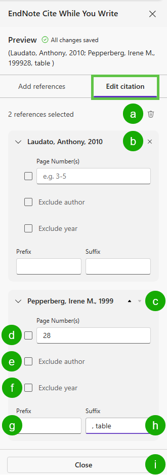 Editing Citations in Word Online